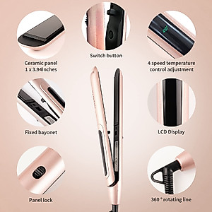 Hair Straightener - Flat Iron - Ceramic Hair Straightener and Curler 2 in 1-Flat Iron for Hair Prizm - 15 S Fast Heating-Maximum 450 DF (1.1 Inch,Champagne Gold)