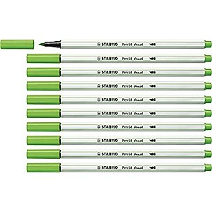 STABILO Premium Fibre-Tip Pen Pen 68 brush Light Green Box of 10