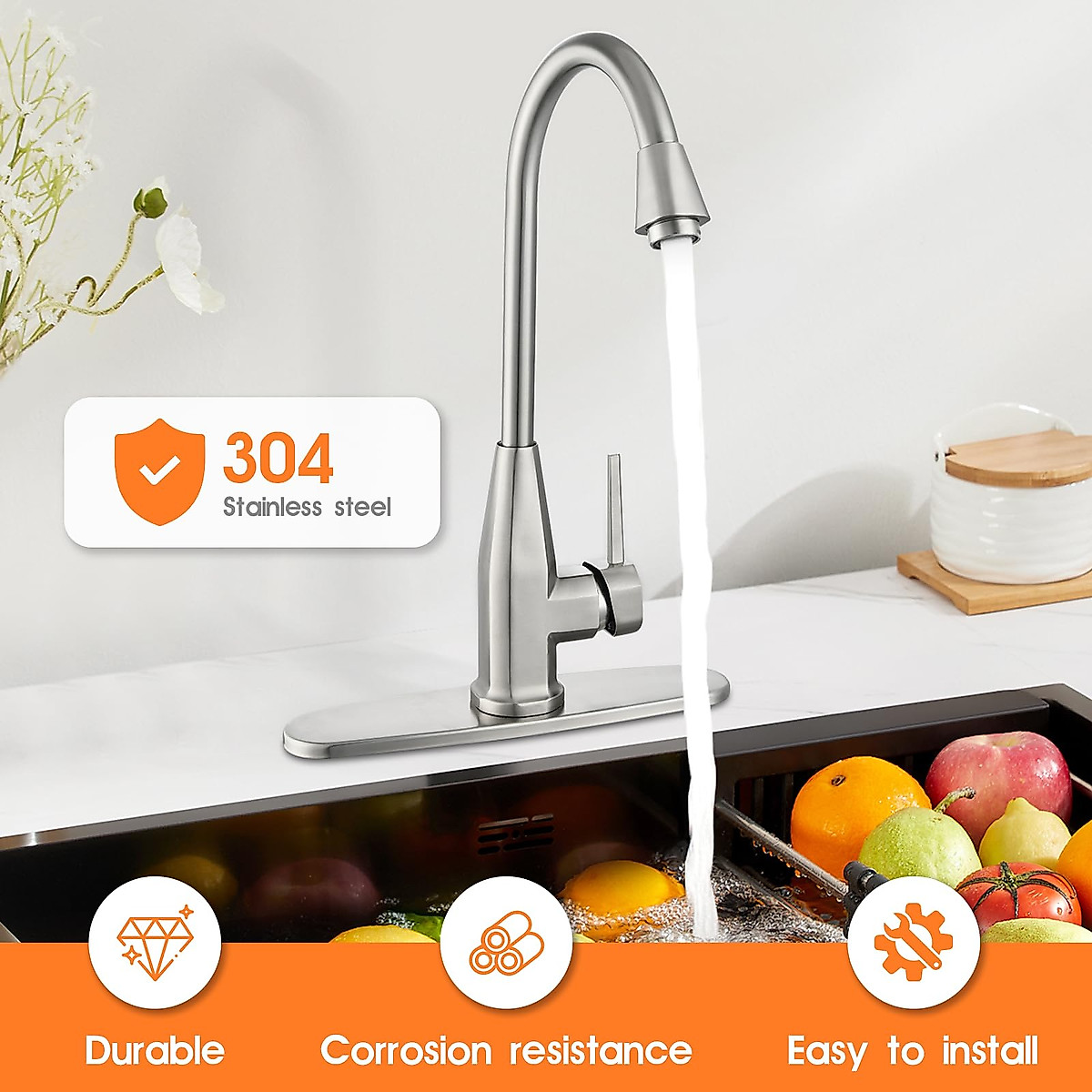 Lanceler Sink Faucet Hole Cover Deck Plate Brushed Nickel 10 Inch 1 or 3 Faucet Escutcheon for Bathroom or Kitchen Vanity Sink Faucet Stainless Steel