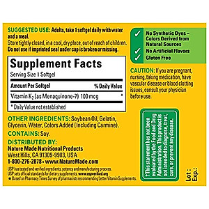 Vitamin K2 100 mcg Softgels, 30 Count for Bone Health