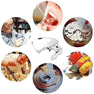 Wallfire Head Magnifier Glasses Head Mount Magnifying Glasses with LED Light for Reading Professional Headband Magnifier Hands Free for Jewelers, Crafts