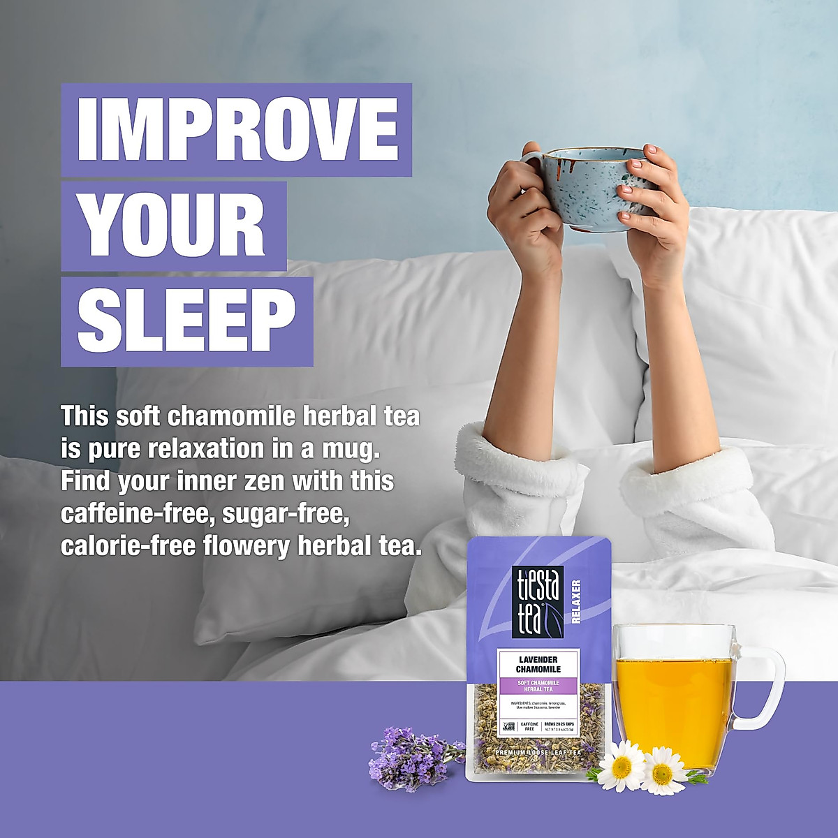 Tiesta Tea - Lavender Chamomile | Soft Chamomile Herbal Tea | Premium Loose Leaf Tea Blend | Non Caffeinated Herbal Tea | Make Hot or Iced Tea & Brews Up to 25 Cups - 0.9 Ounce Resealable Pouch