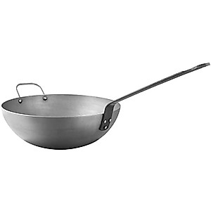 Mauviel M'Steel Black Carbon Natural Nonstick Wok/Stir Frying Pan With Iron Handle, 11.8-in, Suitable For All Cooking Surfaces, Made in France