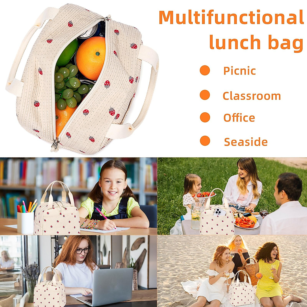 LEDAOU Lunch Box for Women Insulated Lunch Bag Corduroy Lunch Tote Bags Leakproof Cooler Lunch Case for Travel Work Picnic