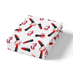 Feelyou Kiss Duvet Cover Set Queen Size, Feminine Red Lips Comforter Cover Set, Lipstick Print Decor Sexy Mouth Makeup Pattern Bedding Set, Bedding Collection Burgundy Pink Bedspread Cover