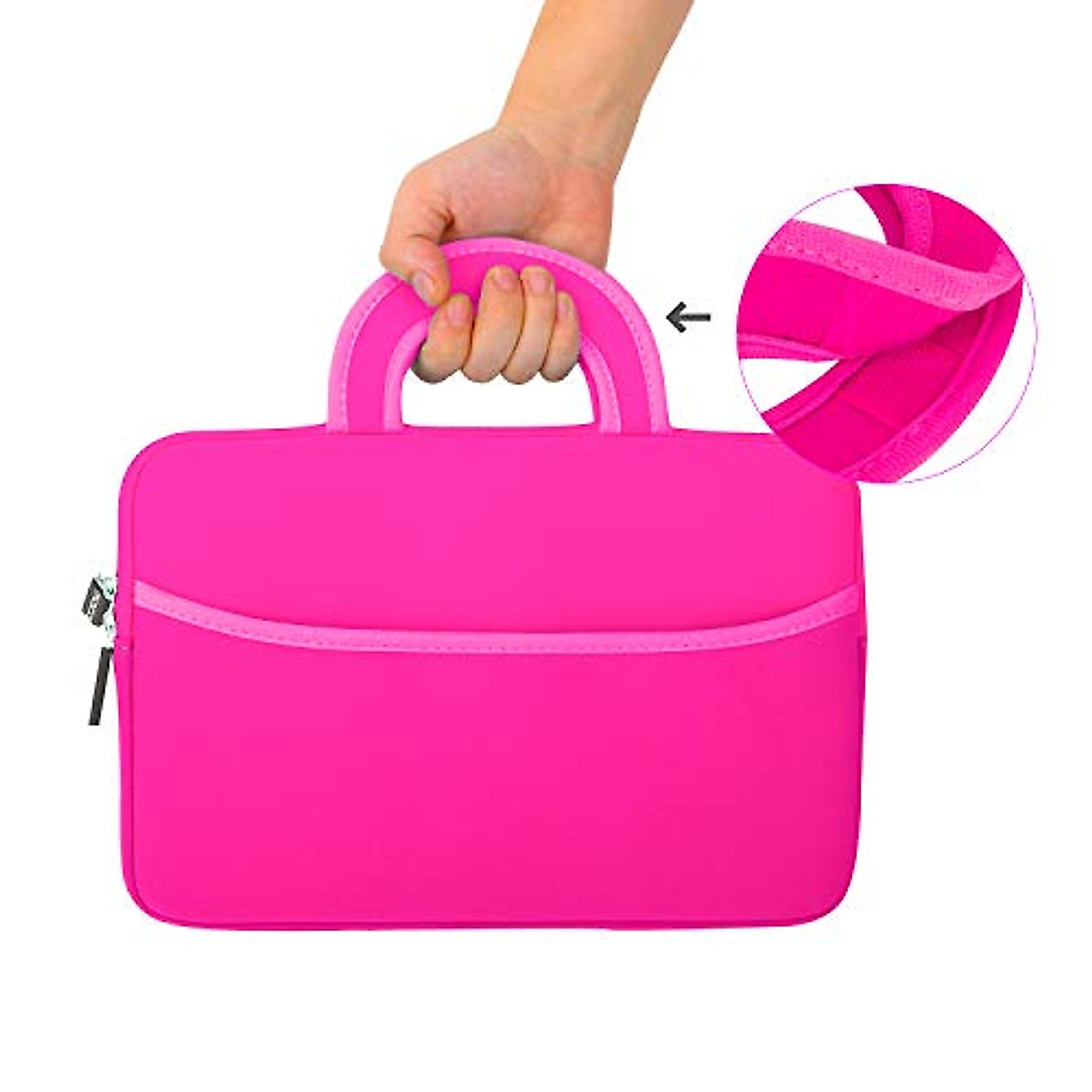 MoKo 8-10.1 Inch Kids Tablet Sleeve, Neoprene Zipper Carrying Case Bag Fits iPad Pro 11", iPad 10.2, Tablet with Accessory Pocket - Magenta