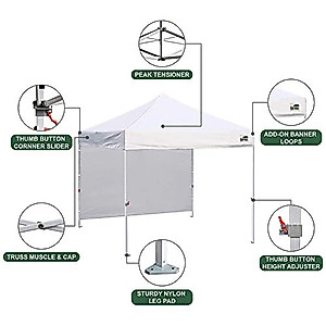 Eurmax USA Smart Durable Pop up Canopy Tent with 1 Sidewall 10'x10' Outdoor Craft Show Canopy Bouns 4X Stakes(White）