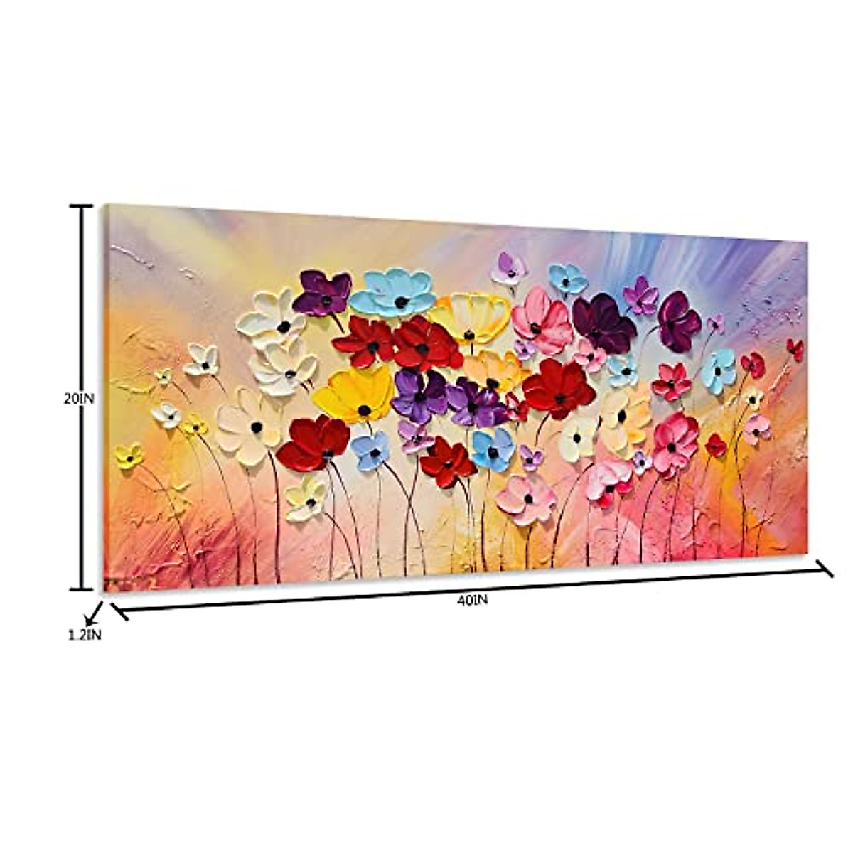 SYGALLERIER Colorful Floral Canvas Wall Art Hand Painted 3D Flower Artwork Frameds Modern Abstract Landscape Painting Textured Flower Pictures for Living Room Bedroom Bathroom Decor