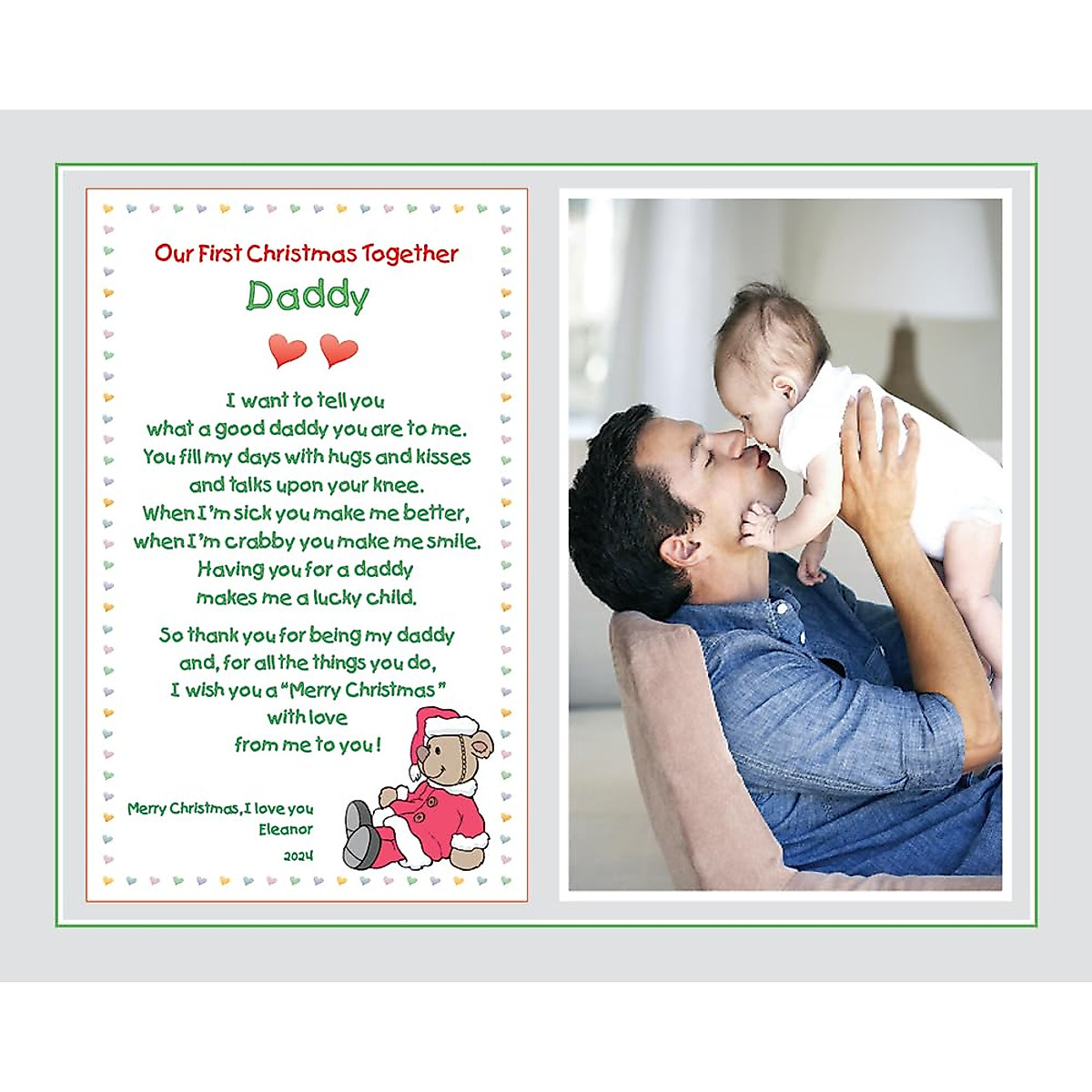 Poetry Gifts New Father, Merry Christmas to Daddy From Baby, 8x10 Inch Print Personalized with Name and Photo