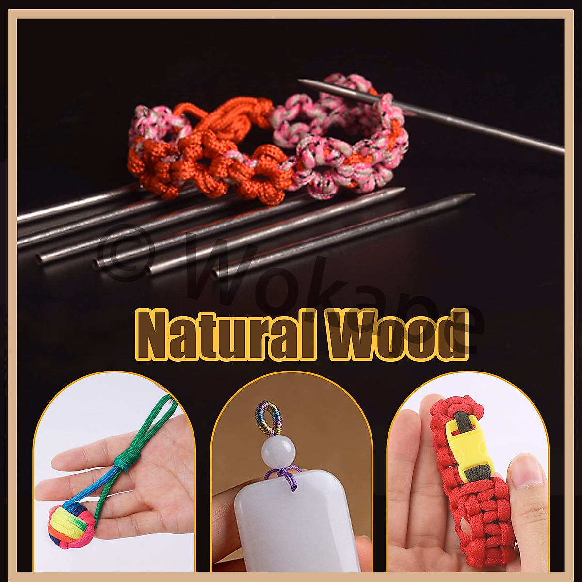 Wokape 21Pcs Paracord Bracelet Jig Kit with Knotters Tool Set, Stainless Steel Lacing Needles Smoothing Tool Knotter with Spike, Paracord Stitching Set for Paracord Leather Weaving DIY Craft