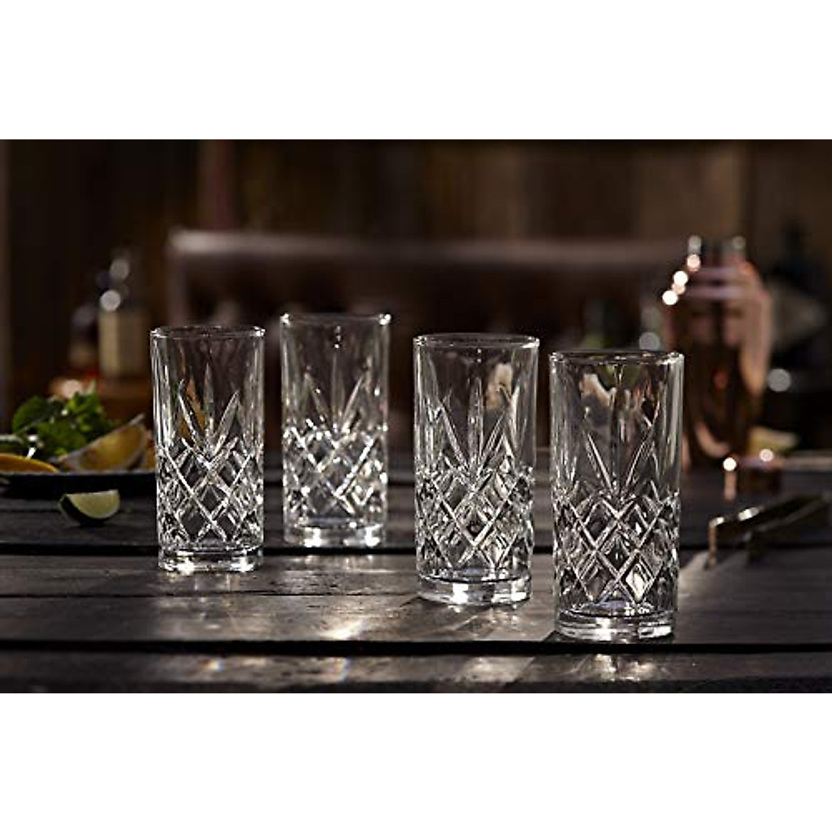 Royalty Art Kinsley Tall Highball Glasses Set of 8, 12 Ounce Cups, Textured Designer Glassware for Drinking Water, Beer, or Soda, Trendy and Elegant Dishware, Dishwasher Safe (Highball)