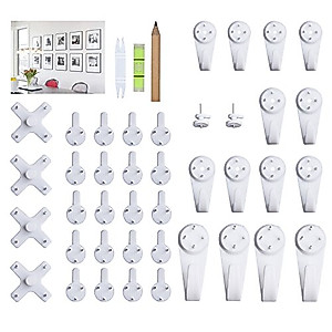 EuTengHao 43Pcs Invisible Nail Screws Wall Hooks No Trace Picture Hangers Traceless Photo Hook Hardwall Drywall Picture Hooks Multi Function Heavy Duty Picture Art Painting Frame Hanger (35Lbs,6Types)