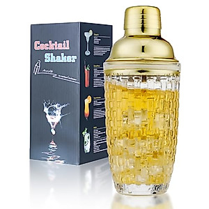 Gbuxska Glass Cocktail Shaker Set - Glass Shaker for Cocktails, Drink Shakers Cocktail and Cocktail Shakers, Glass Shaker Set for Bars, Whiskey, Cocktails (Gold, 13 oz)