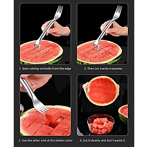 2-in-1 Stainless Steel Fruit Cutter, 2024 New Watermelon Fork Slicer Cutter Slicer Tool, Dual Head Fruit Forks Slicer Knife (2Pcs)