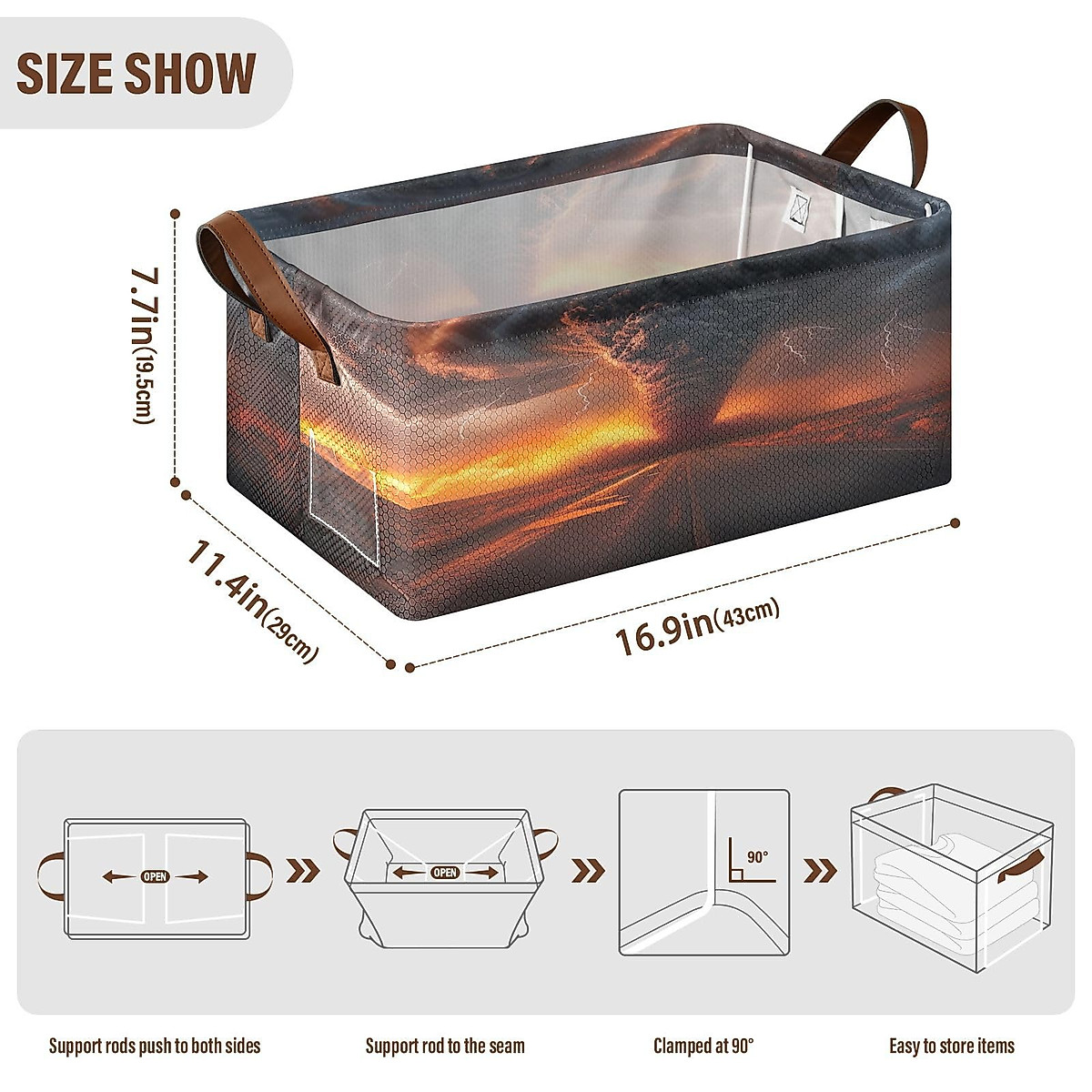 KEEPREAL Lightning Tornado Storage Baskets,Decorative Collapsible Rectangular Waterproof Fabric Storage Bin for Home#455