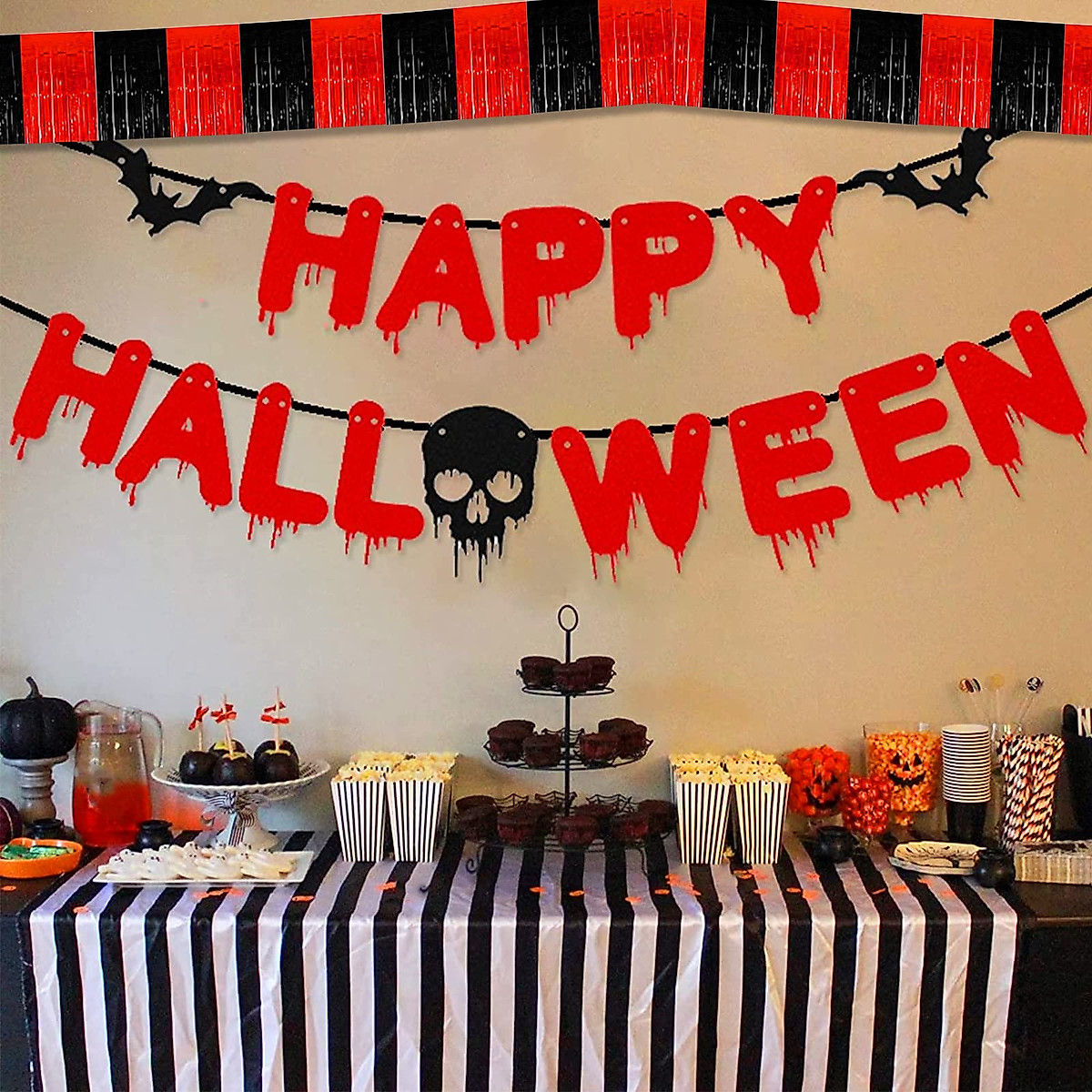 6 Pack 10 Feet Black Red Foil Fringe Garland Metallic Tinsel Streamers Banner Wall Hanging Curtain Backdrop Banner for Parade Floats, Valentine's Day, Wedding, Birthday, Mardi Gras Party Decorations