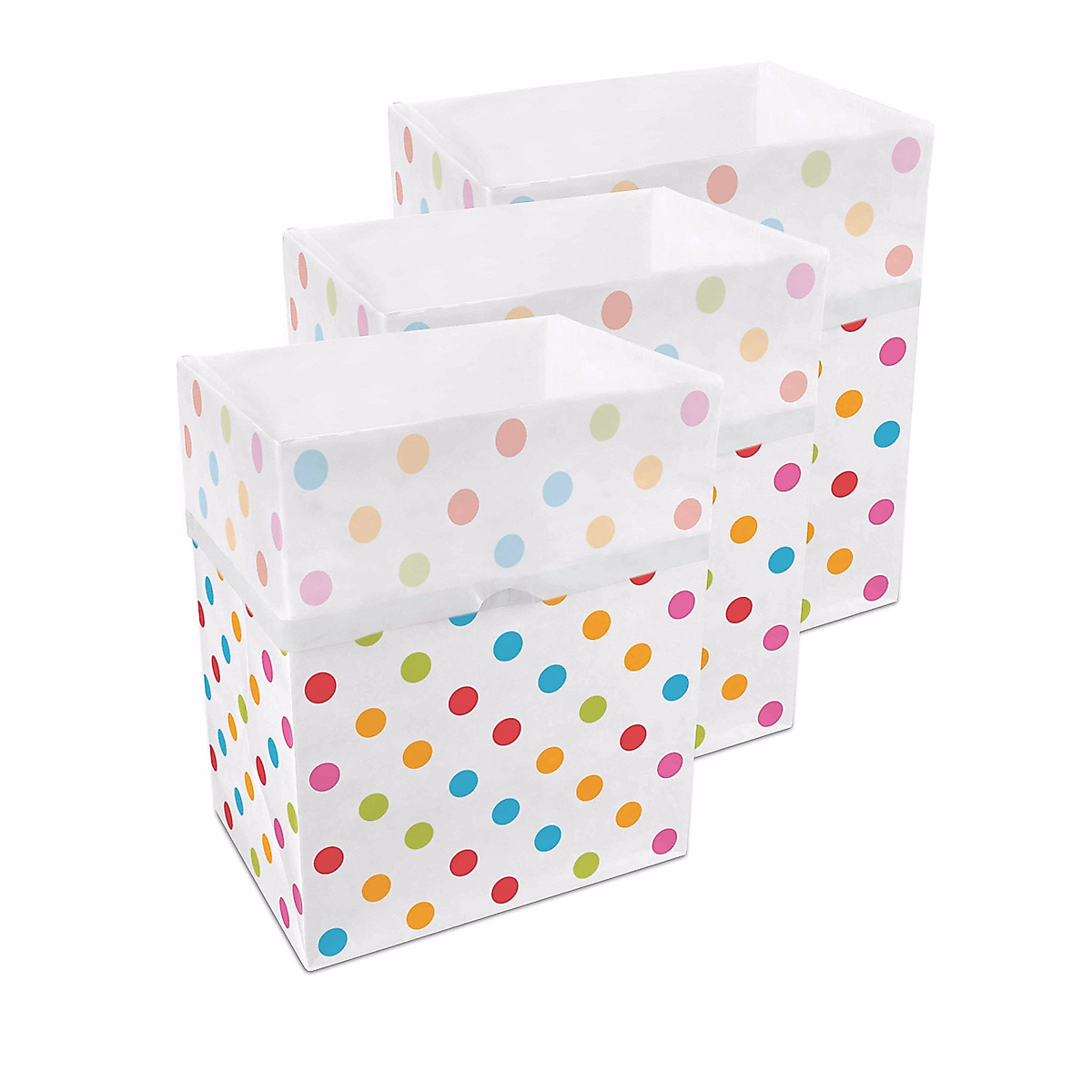 Clean Cubes 13 Gallon Disposable Trash Cans (3-Pack). Reusable Garbage and Recycling Bins for Parties, Events, and More (Polka Dot - 18" Tall x 14" Wide 10" Deep)