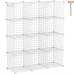 C&AHOME Wire Cube Storage, 12-Cube Storage Organizer Metal, C Grids Storage Bins Shelving, Modular Bookshelf Shelf, Closet Cabinet Ideal for Bedroom, Office 36.6”L x 12.4”W 48.4”H White
