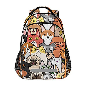ALAZA Cute Doodle Dog Cat Backpacks for Girls Boys Kids School Book Bags 3rd 4th 5th Grade Laptop Casual Daypack Travel Shoulder Bag with Chest Strap