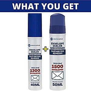Envelope Moistener Sealer with Adhesive,dab n Seal, Stamp and Letter Glue licker, Fast Drying, Non Toxic, Squeezable Sealer-Ideal for envelopes,Stamps,Letters. 2 Pack, by Executive Supplies