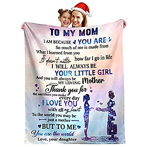 ARTHMOM Personalized Blanket Gifts for Mom Dad, Cozy Fleece Sofa Throw Blankets for Christmas Anniversary Valentines Birthday Day (to Mom from Daughter-Colorful, 60" x 50")