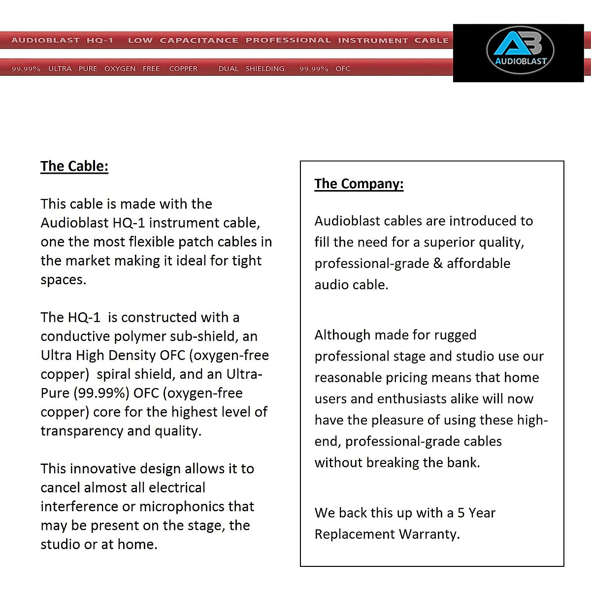 Audioblast - 6 Units - 6 Inch - HQ-1 (Red) - Ultra Flexible - Dual Shielded (100%) - Instrument Effects Pedal Patch Cable w/ ¼ inch (6.35mm) Low-Profile, R/A Pancake TS Plugs & Dual Staggered Boots