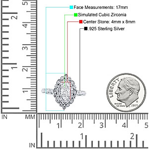 Blue Apple Co. Simulated Cubic Zirconia Size-8 Halo Vintage Style Art Deco Solitaire Accent Marquise Wedding Engagement Ring Round CZ 925 Sterling Silver
