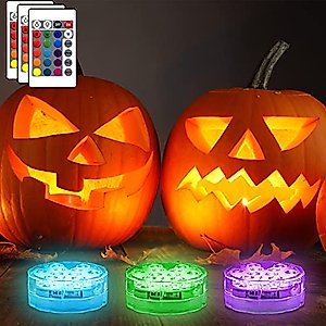 Submersible LED Lights Waterproof Underwater Lights 10 RGB 16 Colors Changing Multi Color Battery Powered with IR Remote Control for Aquarium Vase Base Pond Wedding Halloween Party Garden(3 Pack)