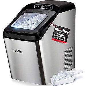 Mueller Nugget Ice Maker Machine, Quietest Heavy-Duty Countertop Ice Machine, 30 lbs of Ice per Day, Compact Portable Ice Cube Maker, 3 QT Water Reservoir, Self-Cleaning with Basket