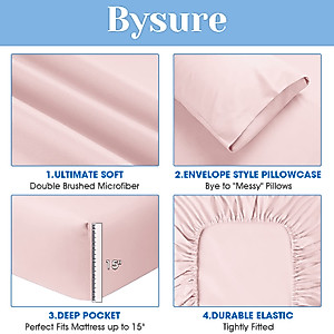BYSURE 6 Pieces Bed Sheets Set(Full, Light Pink) - Super Soft 1800 Thread Count 100% Microfiber Sheets with Deep Pockets, Wrinkle & Fade Resistant