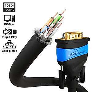 KabelDirekt – 20 ft – VGA cable for maximum video quality thanks to high-purity copper conductors (Full HD, VGA to VGA, connects computers to screens/projectors, 15-pin D-Sub, monitor cable, black)