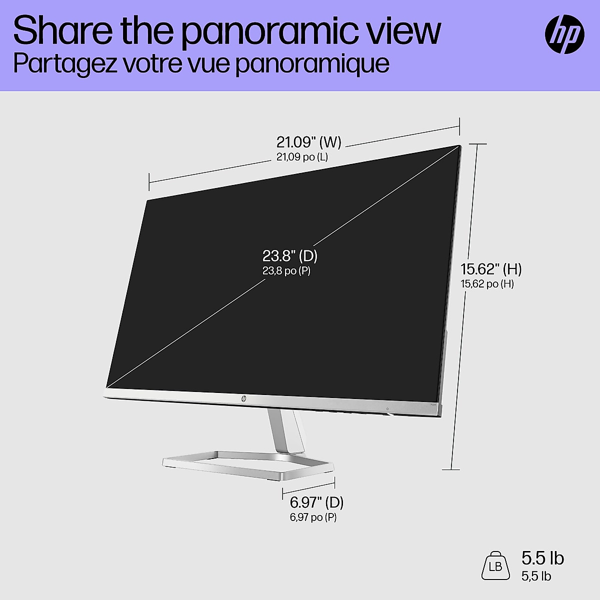 HP Series 5 524sf Monitor 94C17AA#ABA (Replaces M24f) 24" FHD IPS (1920x1080) Display, 1x HDMI, 1x VGA, Flicker-Free, Ideal for Home & Business, Black/Silver