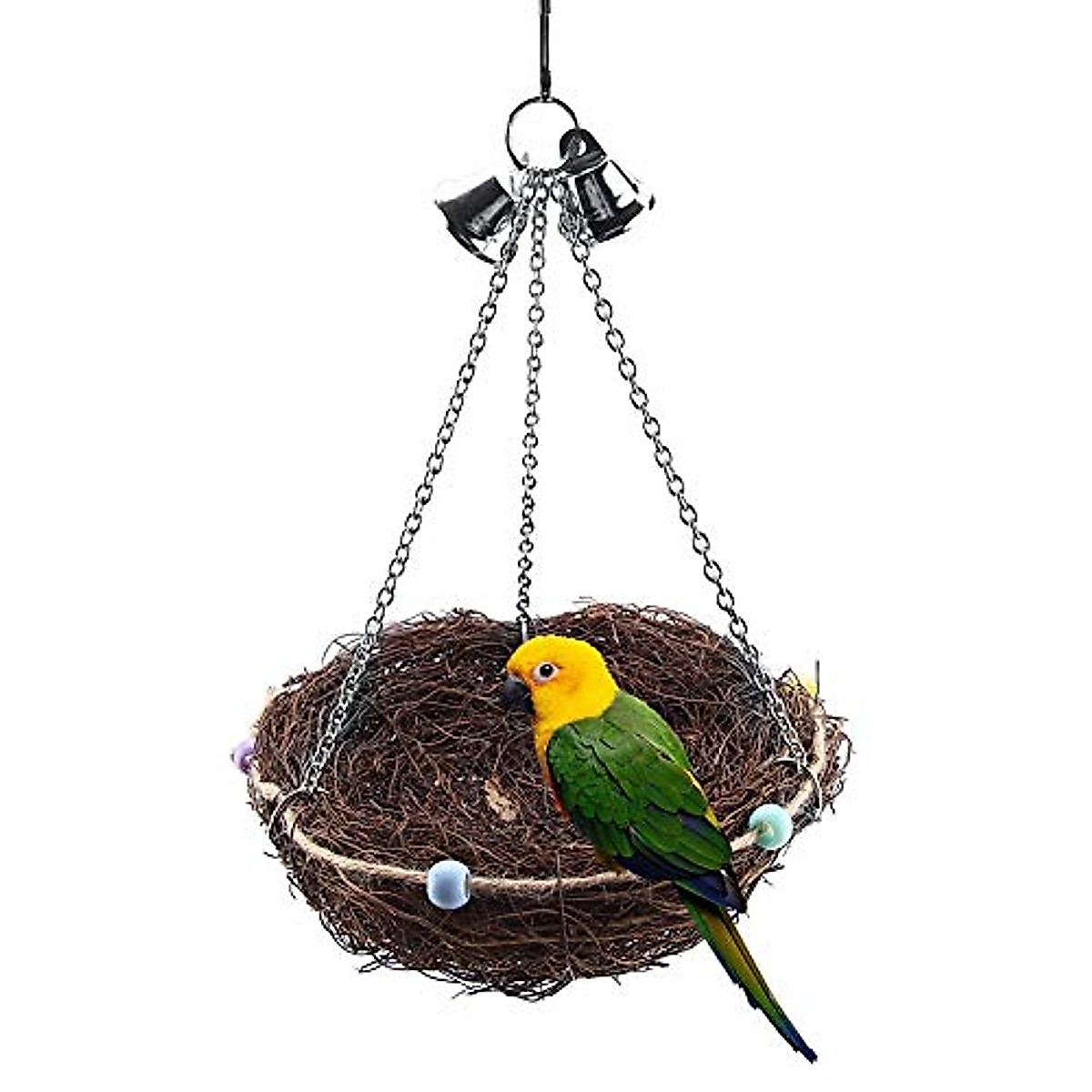 Birds Nest, 2 Sizes Rattan Birds Parrot Straw Nest Swing Hanging Toy with Bells Toys(27 * 12cm)