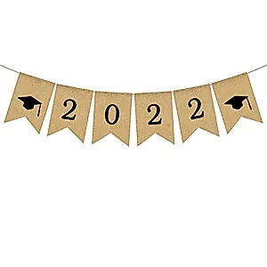 Rainlemon Jute Burlap 2022 Graduation Party Banner Classroom Decoration Photo Booth Backdrop