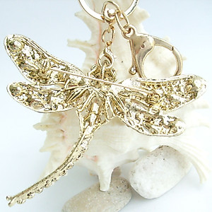 Sindary Art Style Dragonfly Keychain Pendant Rhinestone Crystal K5684 (Gold-Tone Purple)