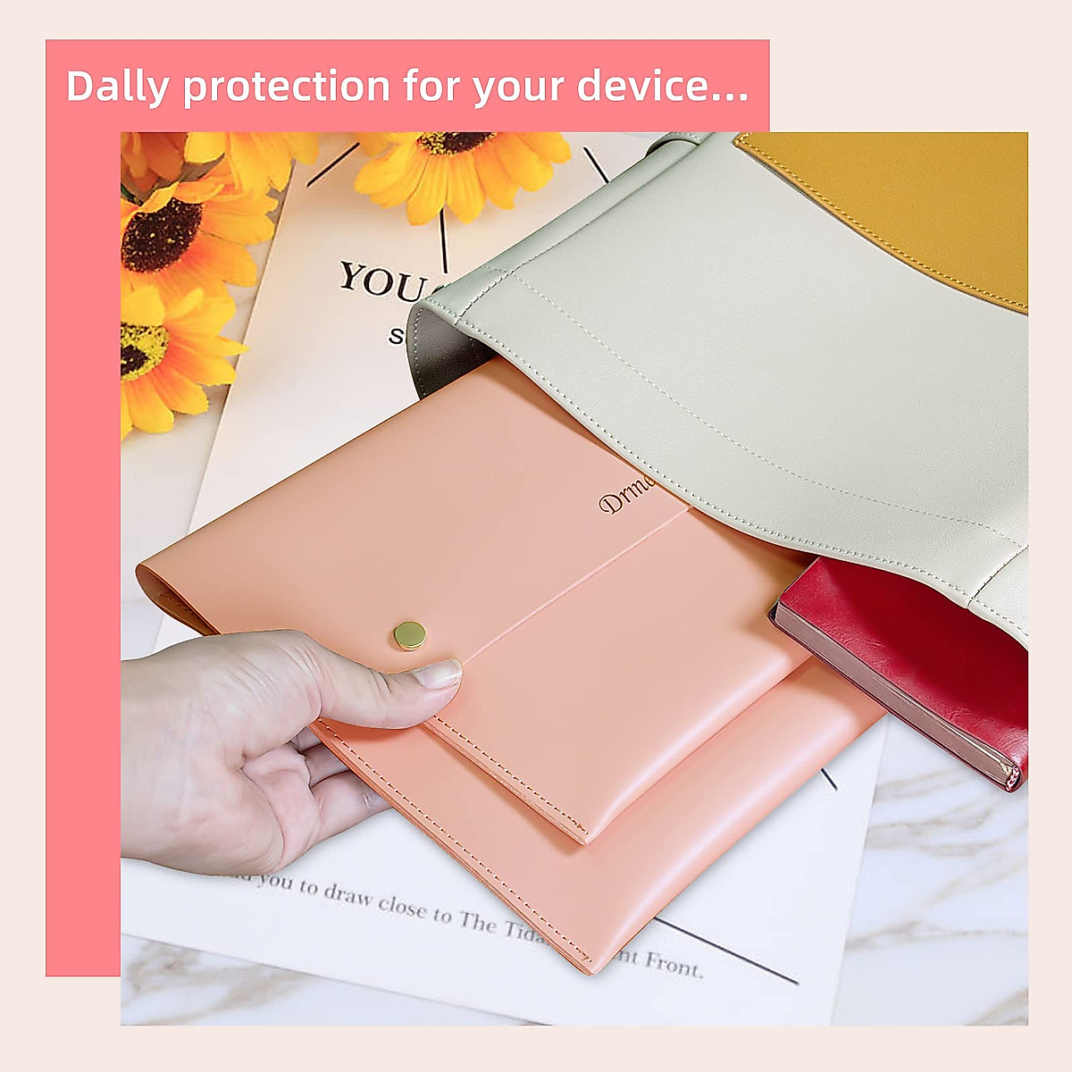 Devmlicor Leather Tablet Sleeve Case for 11 inch New iPad Pro / 10.9 inch New IPad Air 4/10.2/10.5/9.7 in New IPad, Samsung Galaxy Tab 10.1 Protective Bag, Fit Apple Smart Keyboard,Pink, 9-11 Inch