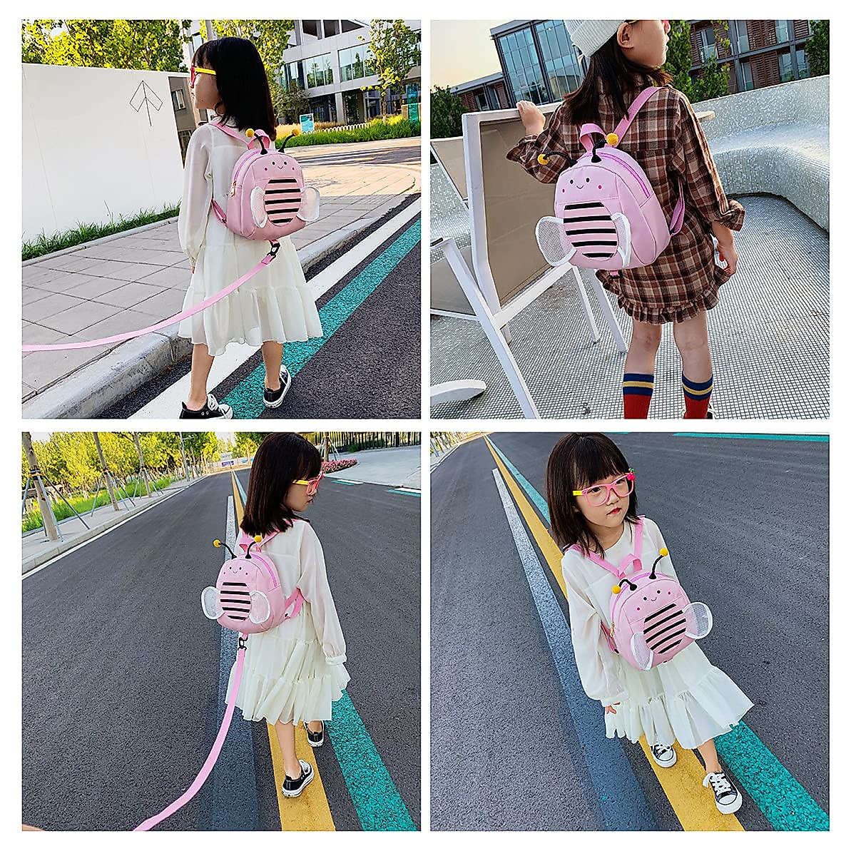 Cute Bee Preschool Backpack kindergarten Baby Bookbag Kids School DailyBag With Anti-lost Leash