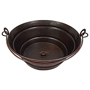 SimplyCopper 15" Round Copper Vessel BUCKET Sink with 13" ORB Faucet and Lift & Turn Drain