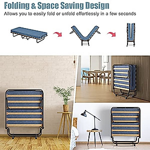 KOMFOTT Rollaway Bed with 4” Mattress, Folding Bed with Memory Foam Mattress for Adults, Portable Guest Bed with Sturdy Steel Frame, Made in Italy
