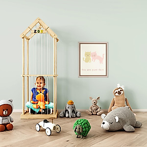 Eniffbaa Stuffed Animal Storage Stuffed Animal Zoo Wood Soft Toy Organizer Plush Toy Holder Nursery Room Organizer Zoo Cage Stuffed Animal Holder with Zoo Pattern Gift for Nursery Playroom