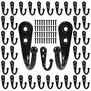 POZEAN 40 Pack Wall Hooks, Towel Hooks Coat Hooks with 80pcs Screws, Black Wall Hooks for Hanging Coat Scarf, Bag, Towel, Key, Cap, Cup, Hat and More