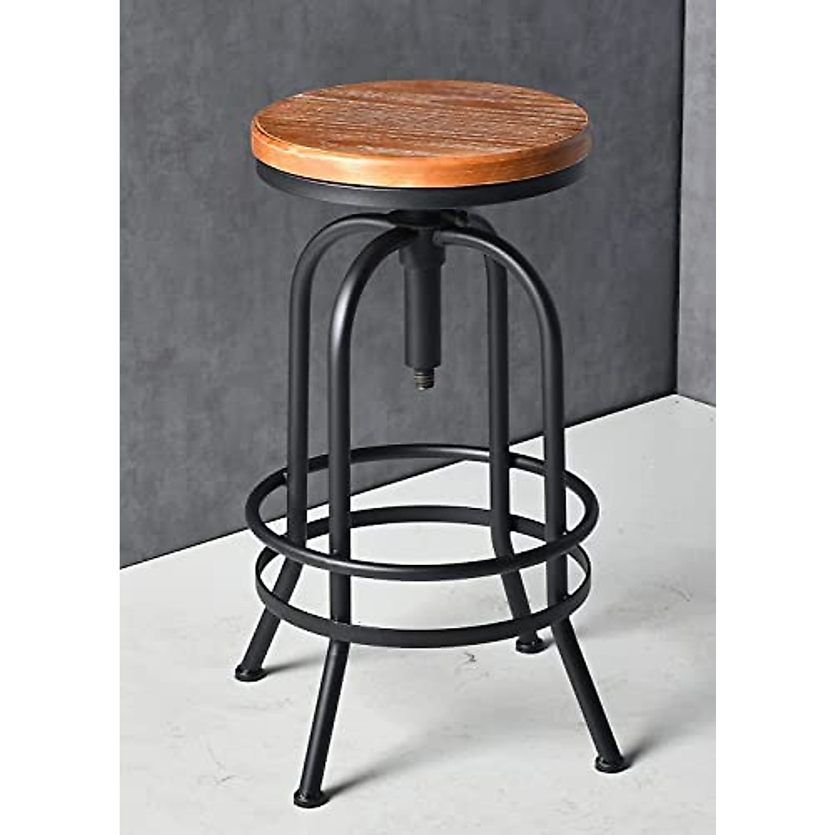 Diwhy 5 Piece Bar Table and Barstool Set Industrial Rectangular Pipe Dining Pub Bar Table Black and Kitchen Counter Height Adjustable Wooden Seat Stool Black(1 Table + 4 Chairs)