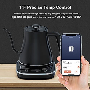 Gooseneck Electric Kettle, WiFi Smart Electric Kettle Temperature Control, Pour Over Kettle and Tea Kettle, TUYA App Control, 1200W Quick Heating, 100% Stainless Steel, 0.8L, Matte Black