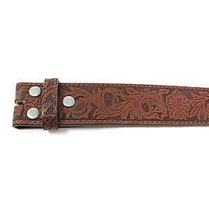 BC Belts Womens Leather Belt Strap with Embossed Western Flowers Pattern 1.5" Wide with Snaps (Brown-S)
