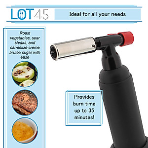 Lot45 Butane Kitchen Torch, 1oz - Small Torch Lighters Butane Refillable Canister, Cooking Blow Torch for Big Flame