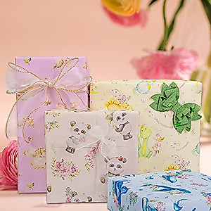 Larcenciel Gift Wrapping Paper for Kids - 5 Sheets of Cute Unicorn, Dinosaur, Panda, Elephant, and Whale Designs - Perfect for Birthdays, Holidays, and More (27.5x19.6inch)