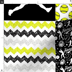 Spoonflower Fabric - Softball Baseball Neon Yellow Black Womens Sports Girls Chevron Printed on Petal Signature Cotton Fabric by The Yard - Sewing Quilting Apparel Crafts Decor