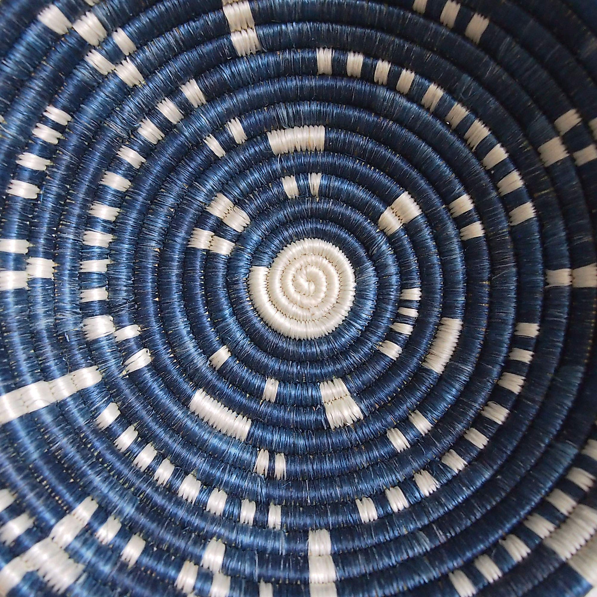 Small African Basket- Kigembe/Rwanda Basket/Woven Bowl/Sisal & Sweetgrass Basket/Blue, White
