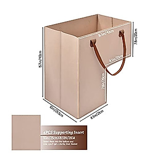 2 Pack Stair Basket with Handle, Foldable L-Shape Felt Storage Basket with 4 Pcs Supporting Insert for Carpeted Stairs, Large Staircase Organizer with Handle for Toys, Laundry, Household Items (Beige)