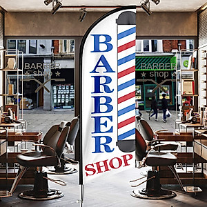 Barber Flag, Barbershop Flags with Pole Kit, Barbershop Flag with Pole Set for Businesses, Advertising Swooper Feather Flag Banner Sign for Barber Shop Business 11FT